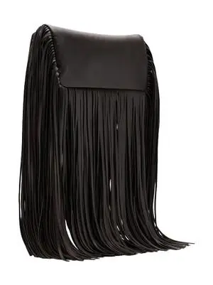Mango Fringe Leather Clutch Chocolate