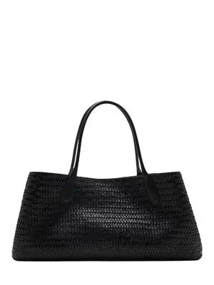 Mango Braided Leather Shoulder Bag - Black