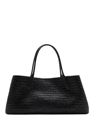 Mango Braided Leather Shoulder Bag - Black