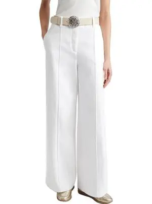 Eleventy Cotton Stretch Twill Wide Leg Trousers - 01 White