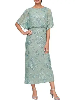 SL FASHIONS Sequin Blouson Bodice Gown - Sage