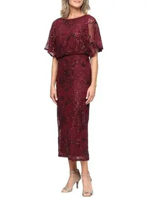 SL FASHIONS Sequin Blouson Bodice Gown - Wine