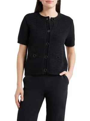 Anne Klein Textured Stitch Cotton Cardigan - Anne Black