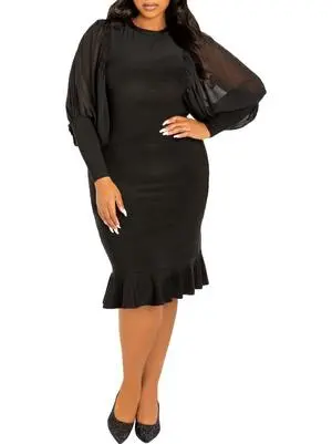 BUXOM COUTURE Volume Sleeve Body-con Dress - Black