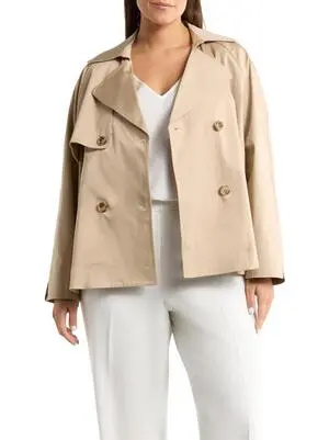 Anne Klein Double-breasted Sateen Trench Coat - Ak Khaki