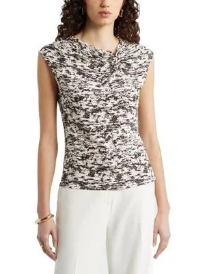Nordstrom Twist Front Cap-sleeve Top - Ivory- Brown Textural