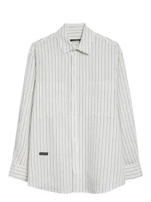 SONG FOR THE MUTE Pleated Boxy Stripe Dobby Button-up Shirt - White