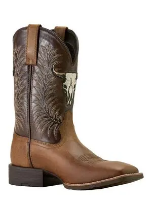 ARIAT Sport Steer Skull Wide Square Toe Cowboy Boot