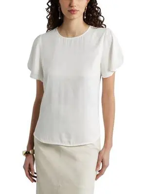 Nordstrom Flutter Sleeve Satin Top - Ivory Tofu