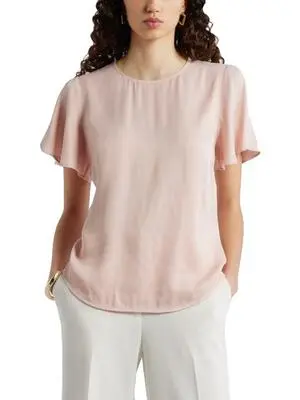 Nordstrom Flutter Sleeve Satin Top - Pink Smoke