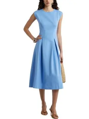 Nordstrom Pleated Cap-sleeve Ponte Fit-and-flare Dress - Blue Cornflower