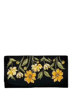 FABLE ENGLAND Botanical Velvet Embroidered Purse