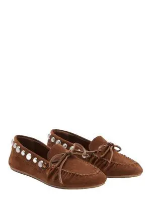 Mango Studded Leather Loafers - Medium Brown
