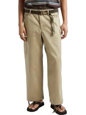 Sacai Extended Waist Cotton Chino Straight Leg Cargo Pants - Beige