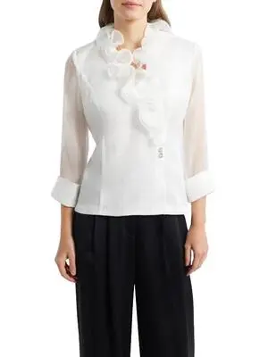 Alex Evenings Yoryu Chiffon Ruffle Top - Ivory