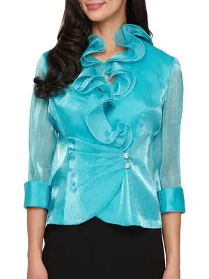 Alex Evenings Yoryu Chiffon Ruffle Top - Turquoise