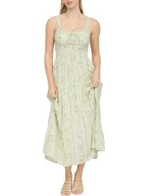 BLU PEPPER Floral Print Sleeveless Maxi Dress - Lime Multi