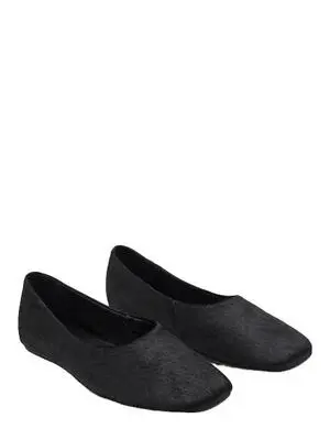 Mango Genuine Calf Hair Square-toe Flats - Black