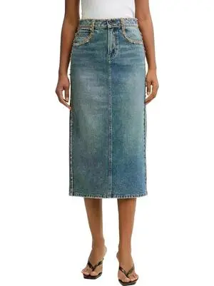 Miss Sixty Beaded-trim Denim Midi Skirt - Blue