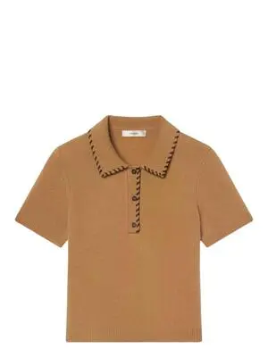 FRAME Whipstitch Trim Polo Top - Brown