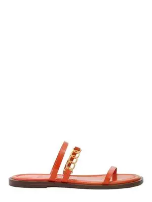 ODISSI Juliet Leather Flat Sandals - Orange