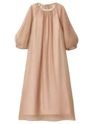 Lafayette 148 New York Silk Organza Long Sleeve Gown - Brownstone