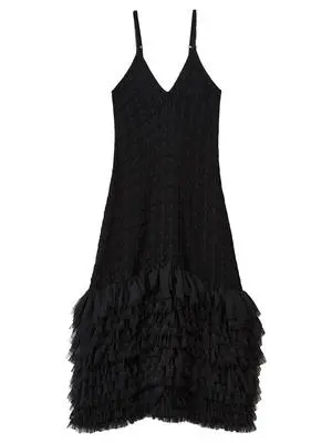 Lafayette 148 New York Cotton-silk Knit Fringe Midi Slip Dress - Black