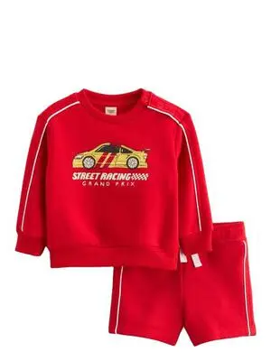 TUCKER + TATE Fleece Graphic Sweatshirt & Shorts Set - Red Street Race Graphic- Red