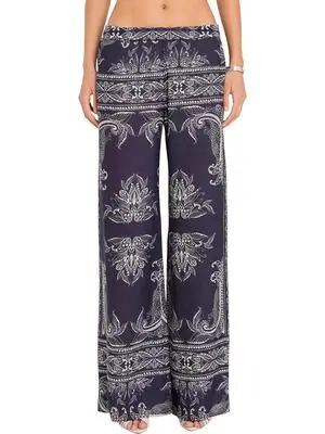 Amanda Uprichard Arielle Printed Wide Leg Pants - Navy