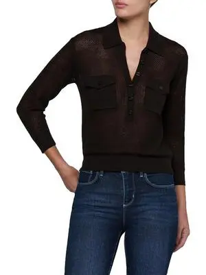 L'Agence Carine Pointelle Polo Sweater Coffee Bean