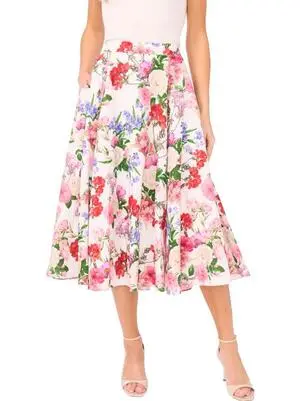 Ted Baker London Floral Linen Midi Skirt - Ultra White