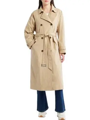 Bernardo Long Double Breasted Trench Coat - Crisp Khaki