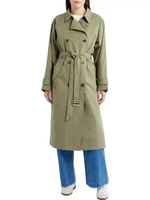 Bernardo Long Double Breasted Trench Coat - Olivine