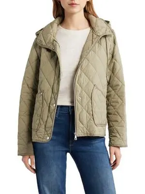 Bernardo Diamond Quilted Jacket With Removable Hood - Olive Stone