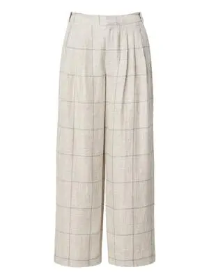 Rag & Bone Chappel Plaid Wide Leg Linen Pants - White Multi