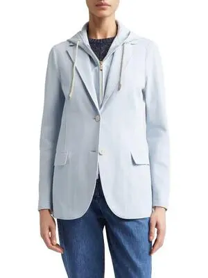Eleventy Laser-cut Cotton-blend Knit Jacket With Hooded Zip Inset - 130 Sky Blue