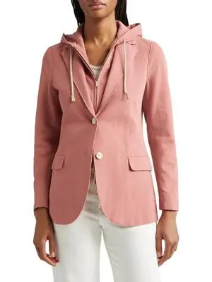 Eleventy Laser-cut Cotton-blend Knit Jacket With Hooded Zip Inset - 174 Raspberry