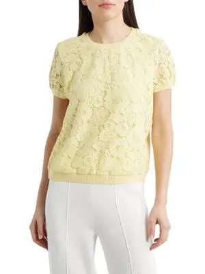 TAHARI ASL Lace Front Crewneck Sweater - Buttercup