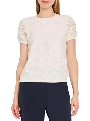 TAHARI ASL Lace Front Crewneck Sweater - Ivory