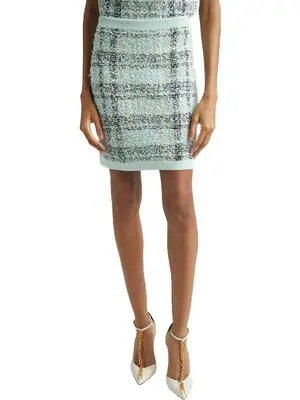 Balmain Glitter Plaid Miniskirt - Ulm Pale Green/multi