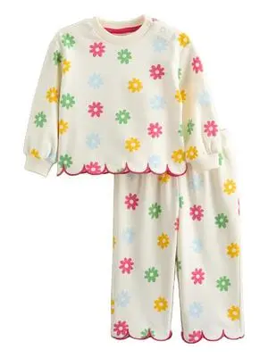 TUCKER + TATE Scallop Hem Top & Pants Set - Ivory Egret Rainbow Daisy