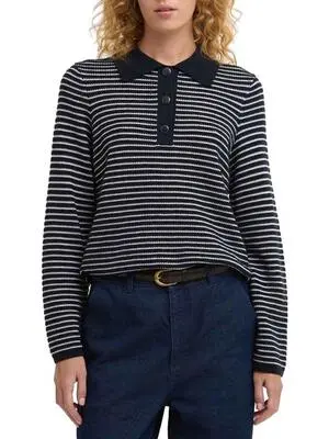 Barbour Inez Stripe Polo Sweater - Dark Navy Stripe