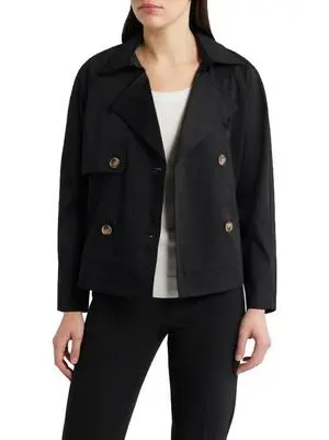 Anne Klein Short Double Breasted Cotton Blend Trench Coat - Anne Black