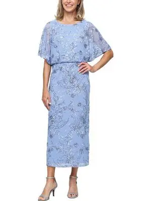 SL FASHIONS Sequin Blouson Bodice Gown - Blue