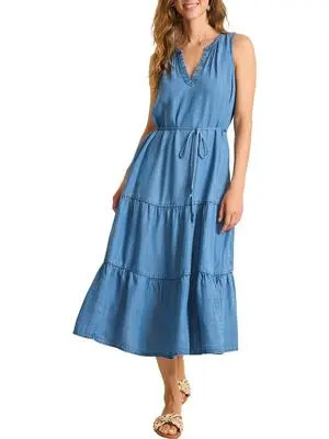 Tommy Bahama Tiered Midi Dress - Med Indigo Wash