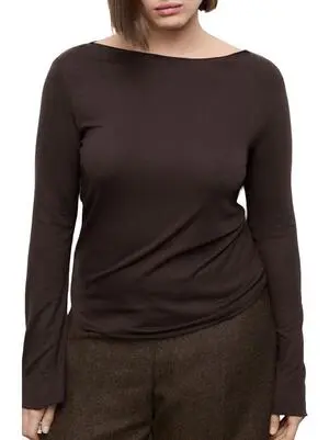 Mango Slim Fit Boatneck Top - Brown