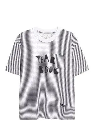 SONG FOR THE MUTE Yearbook Stripe Jersey Pocket T-shirt - White