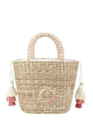 LIKHA Westie Embroidered Woven Tote Bag - Natural