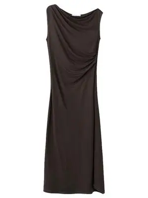 Mango Pleated One-shoulder Midi Dress - Brown
