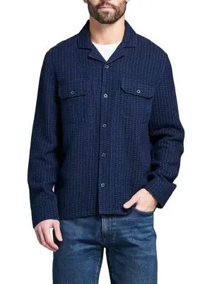 Billy Reid Pin Dot Cotton Dobby Overshirt - Carbon Blue